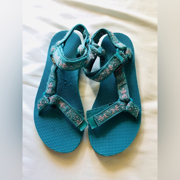 Teva | Shoes | Teal Sandals With Patterned Straps | Poshmark